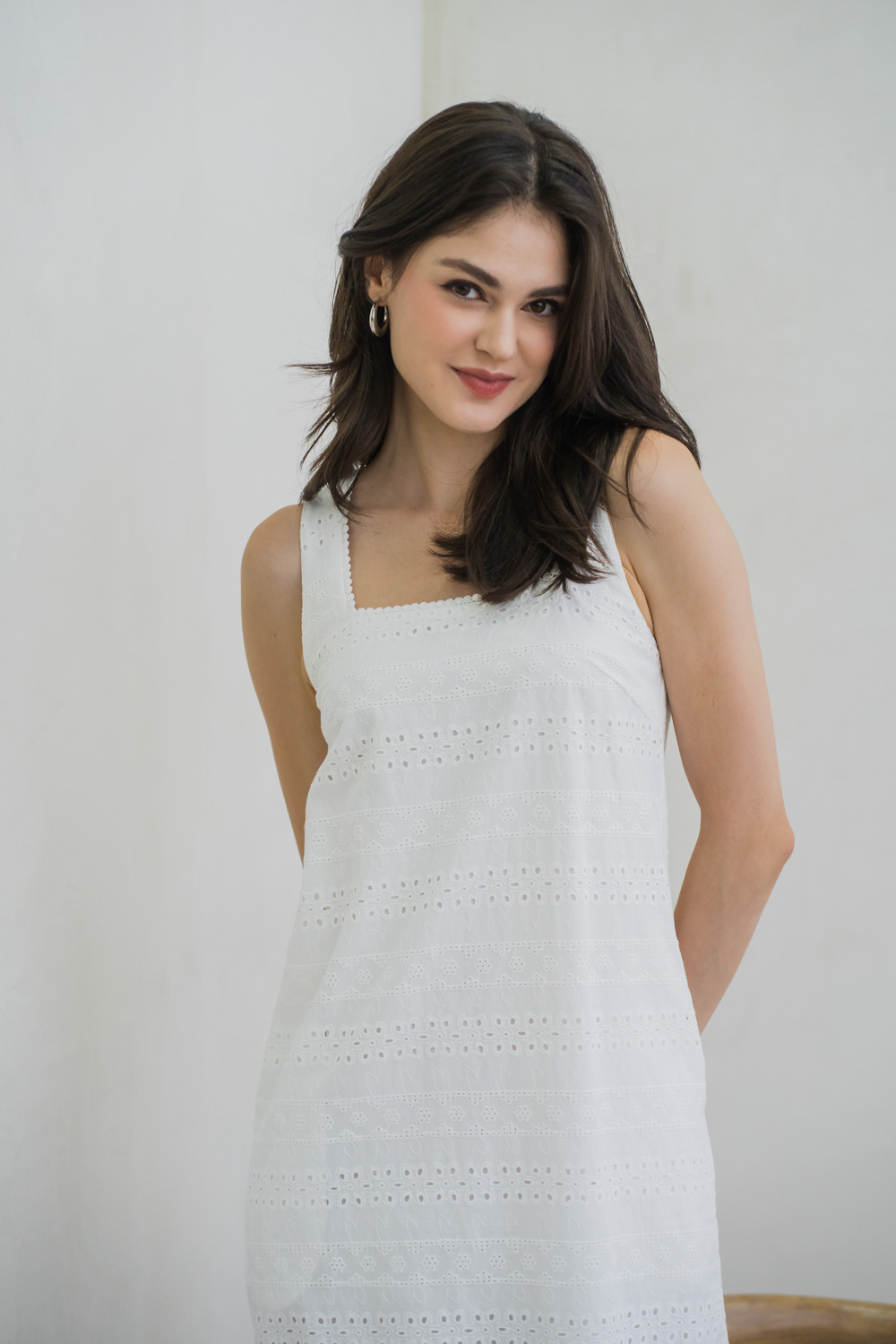 Renata Eyelet Sleeveless Dress In White