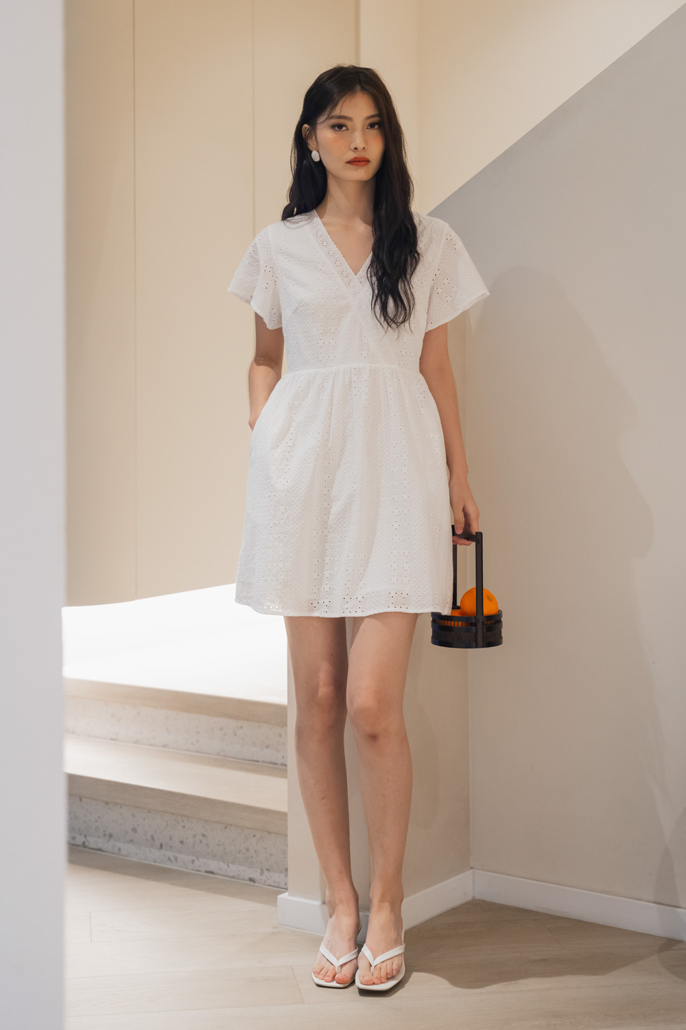 Edena Eyelet Dress In White
