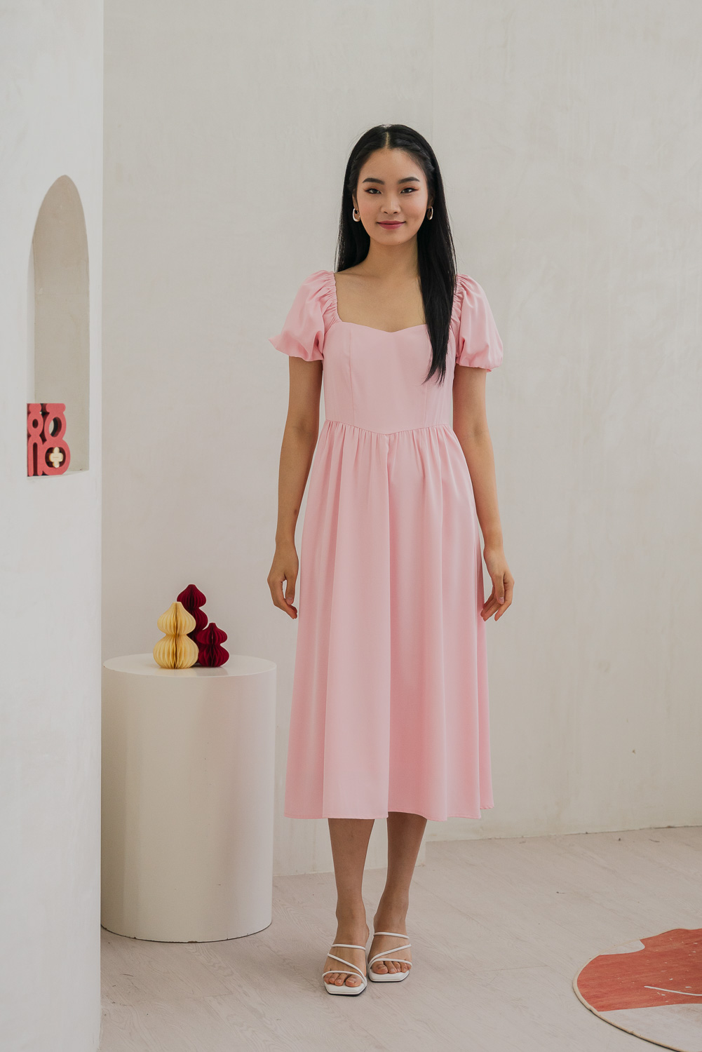 Princess Puff Sleeve Maxi Dress In Pink