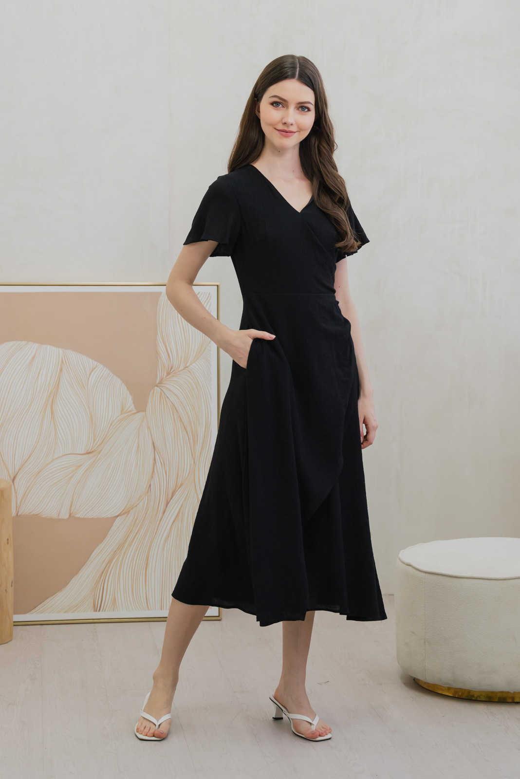 Gracie Side Ruched Wrap Maxi Dress In Black