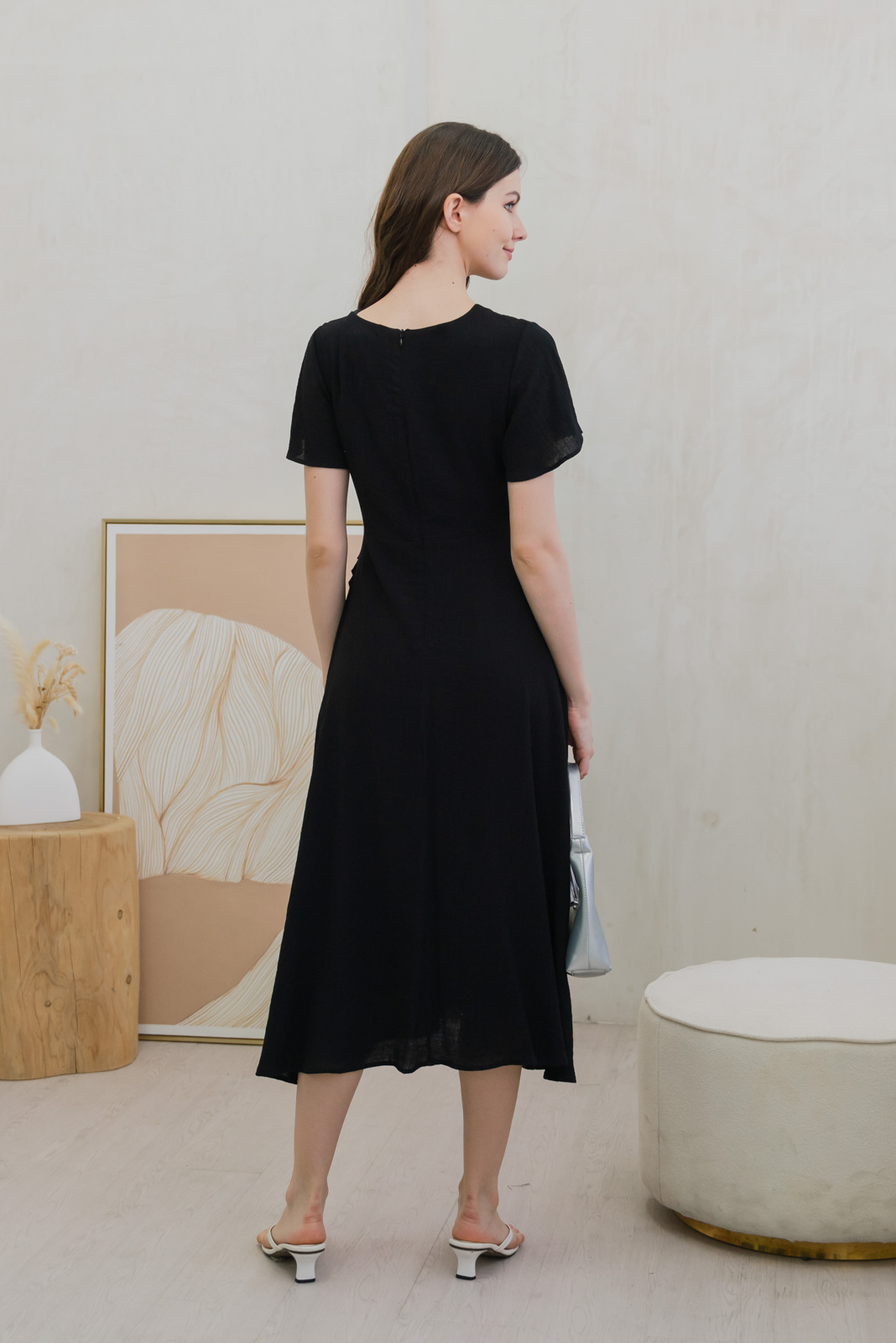 Gracie Side Ruched Wrap Maxi Dress In Black