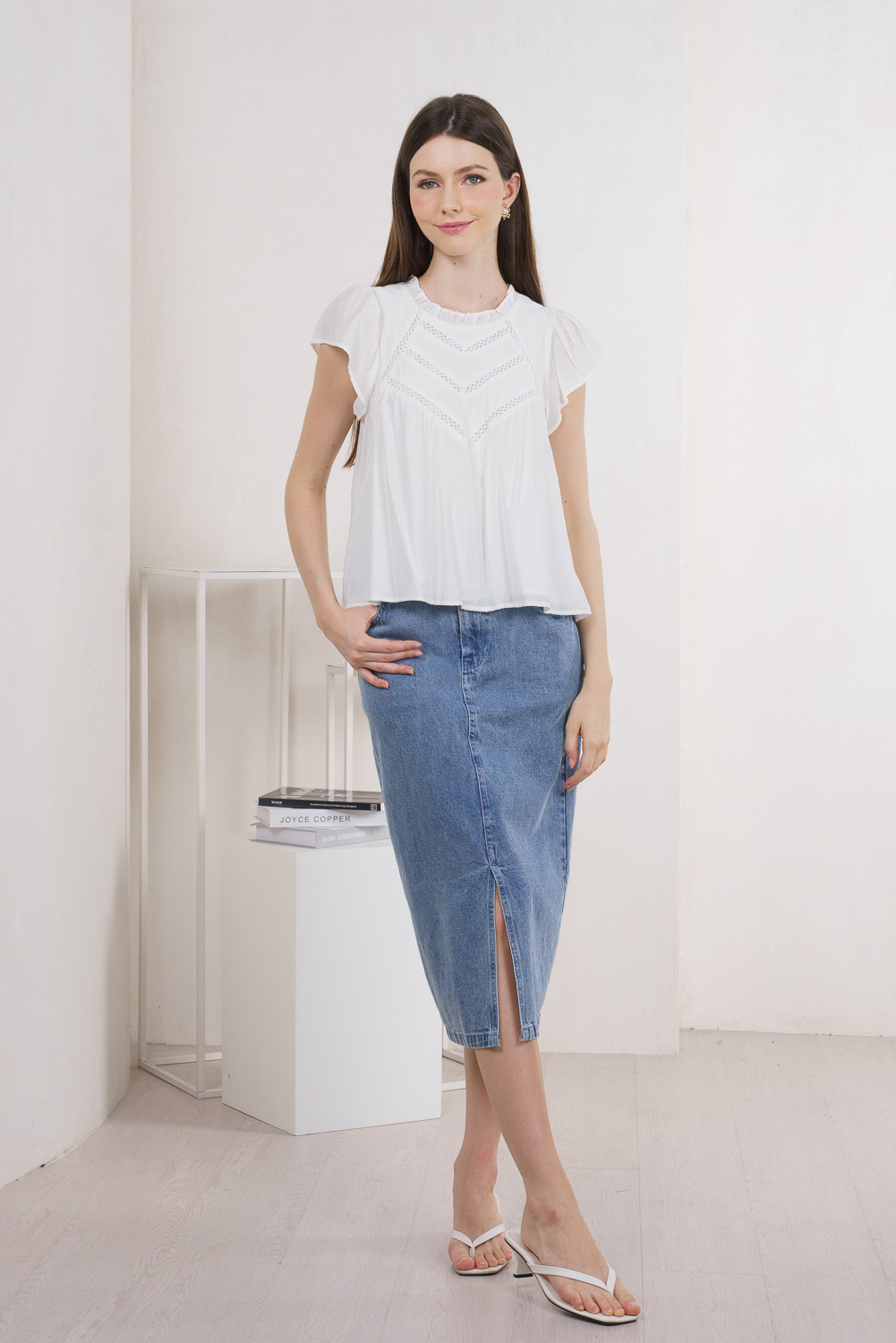 Dottie Duo Button Denim Midi Skirt