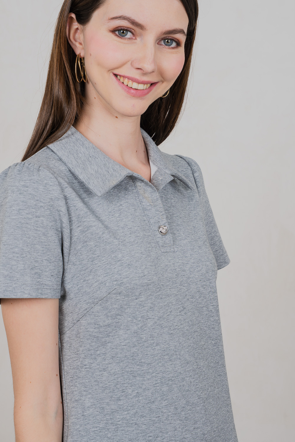 Helen Heart Button Polo Dress In Grey