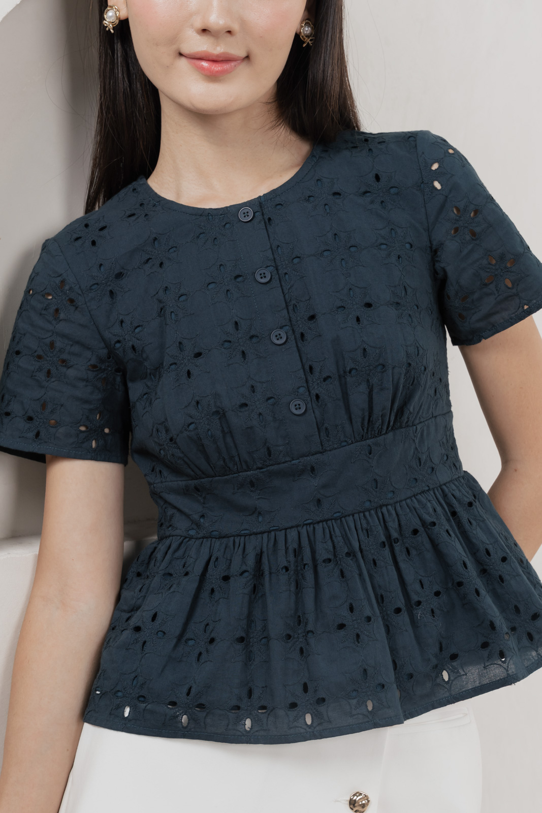 Best Eyelet Button Top In Emerald