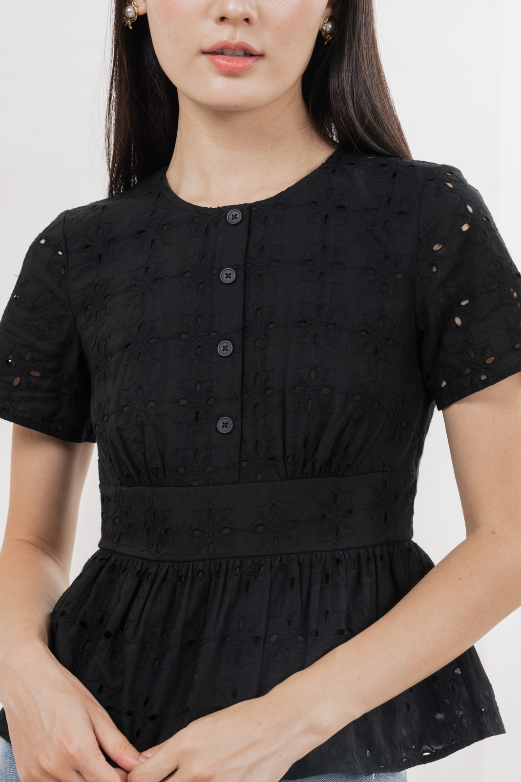Best Eyelet Button Top In Black