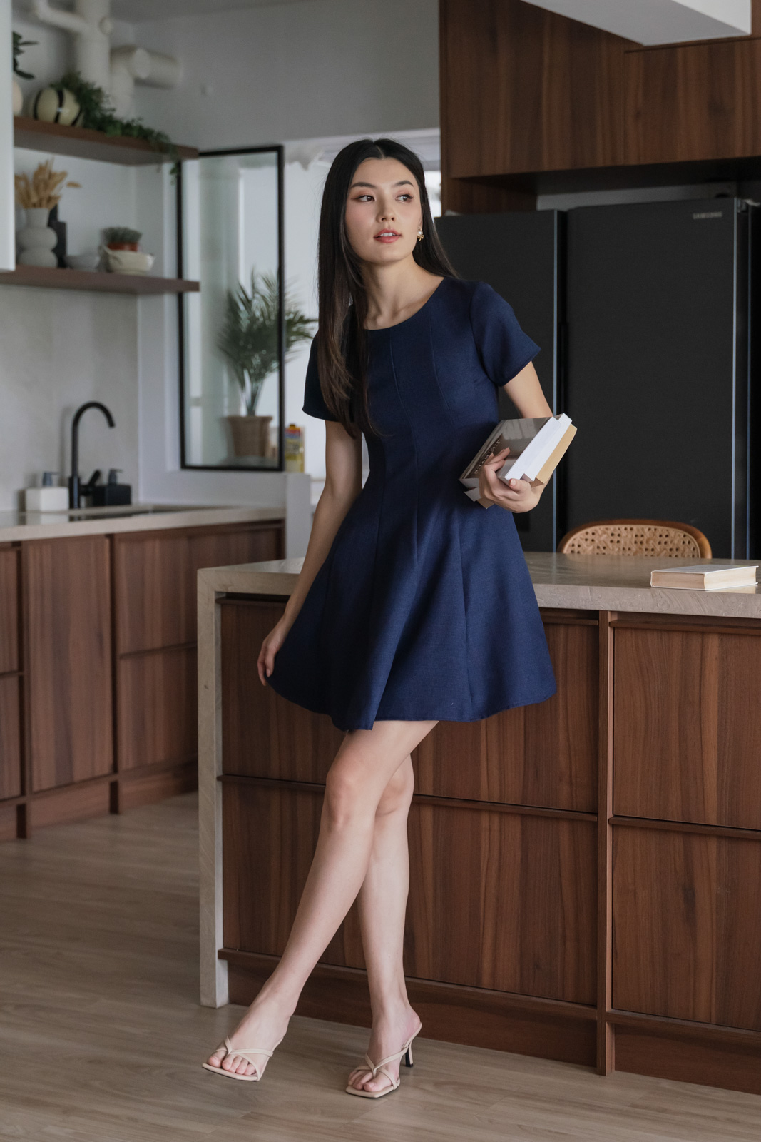 Apple Tweed Work Dress In Navy