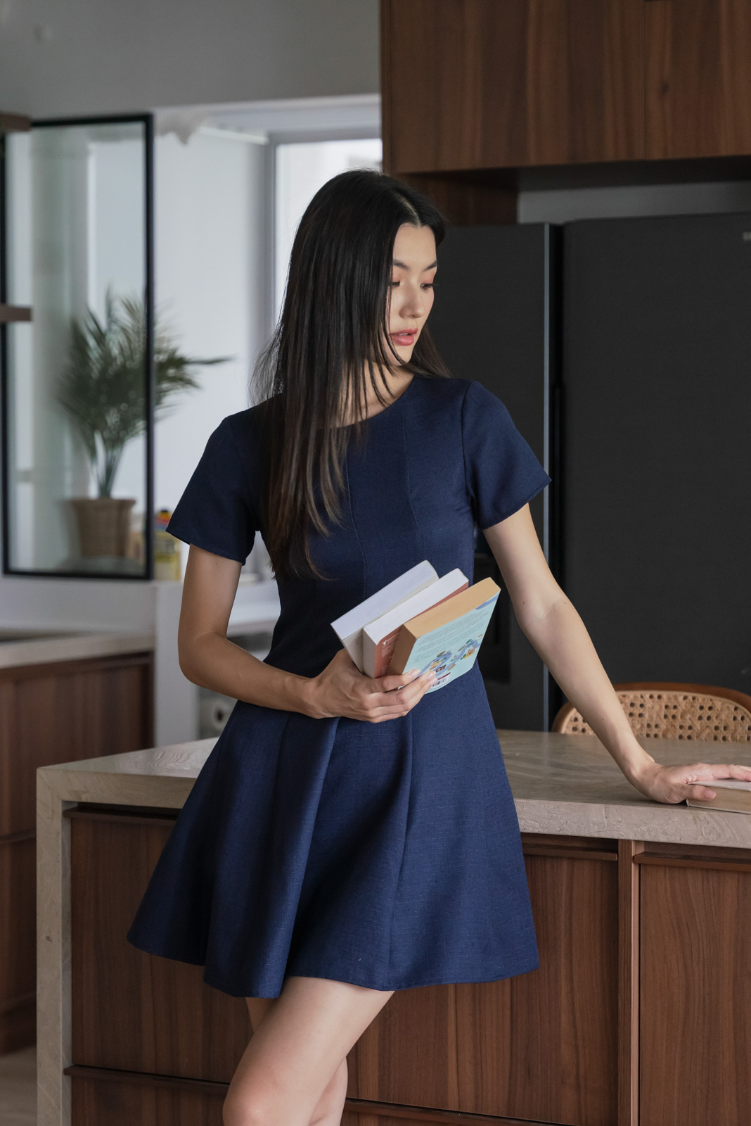 Apple Tweed Work Dress In Navy