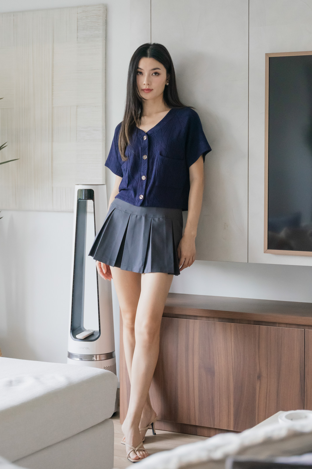 Madeline Buttons Pocket Knit Top In Navy