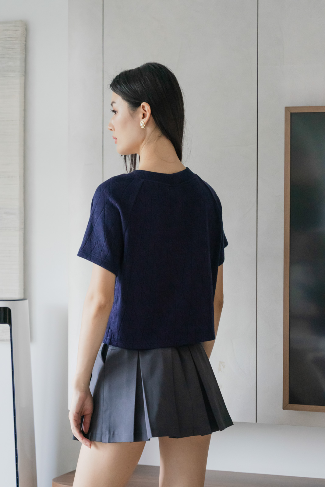 Madeline Buttons Pocket Knit Top In Navy