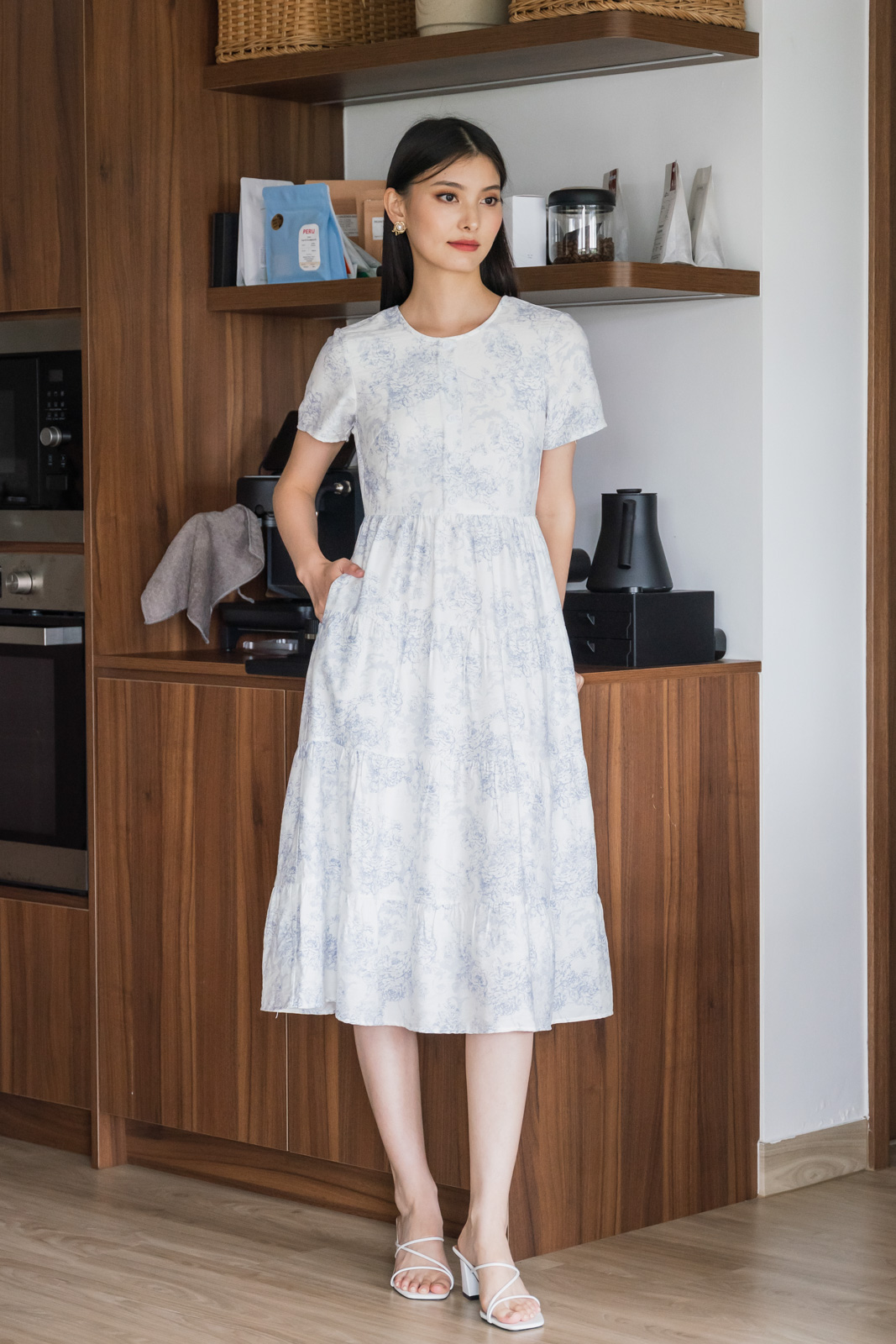 Beam Toile Buttons Midi Dress